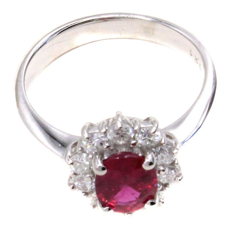 Vivid Red Ruby Diamond Platinum Engagement Ring For Sale at 1stDibs