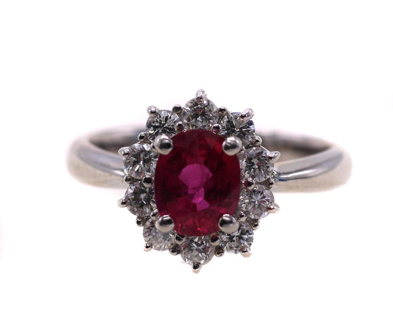 Vivid Red Ruby Diamond Platinum Engagement Ring For Sale at 1stDibs