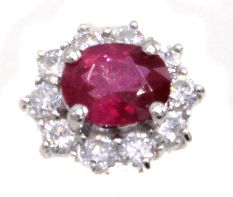 Vivid Red Ruby Diamond Platinum Engagement Ring For Sale at 1stDibs