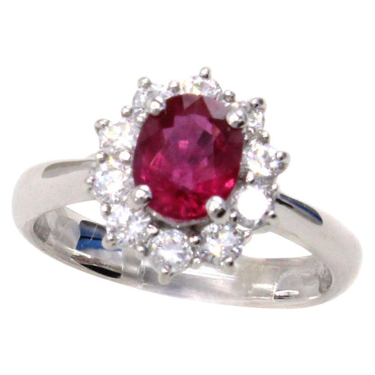 Vivid Red Ruby Diamond Platinum Engagement Ring For Sale at 1stDibs