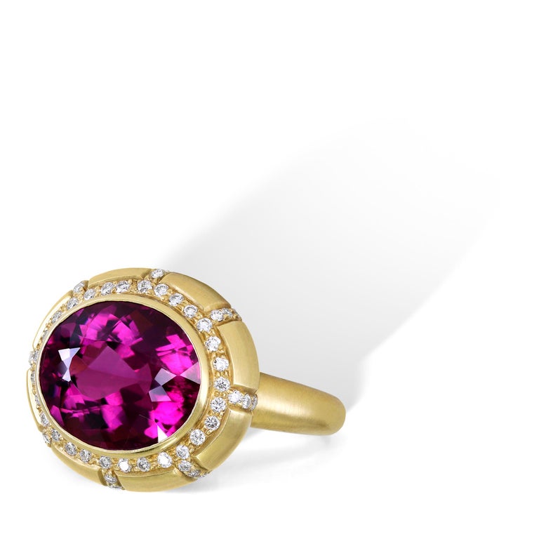 Vivid Rubelite Tourmaline White Diamond Gold Queen's Crown Ring ...