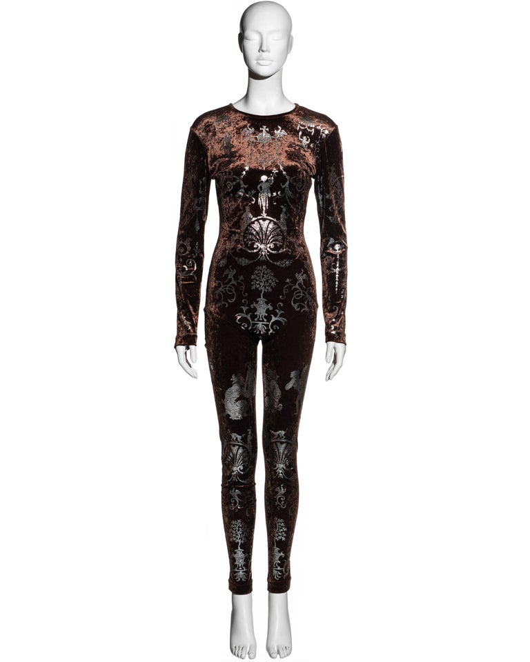Vivienne Westwood brown velvet bodystocking with silver foil print, fw ...