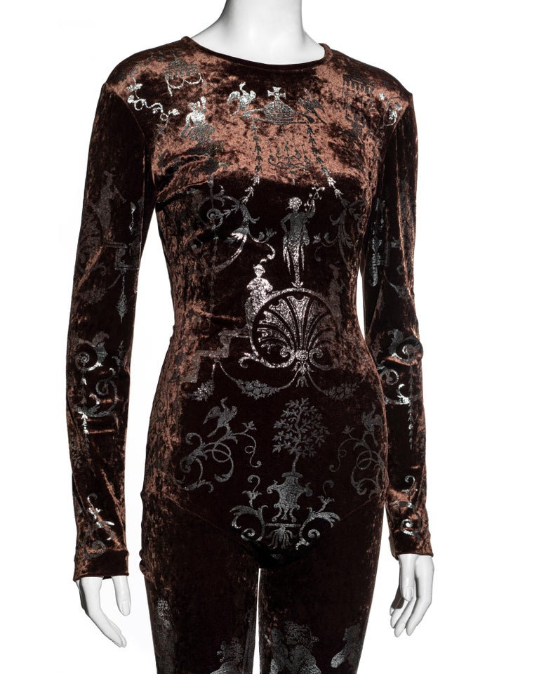 Vivienne Westwood brown velvet bodystocking with silver foil print, fw ...