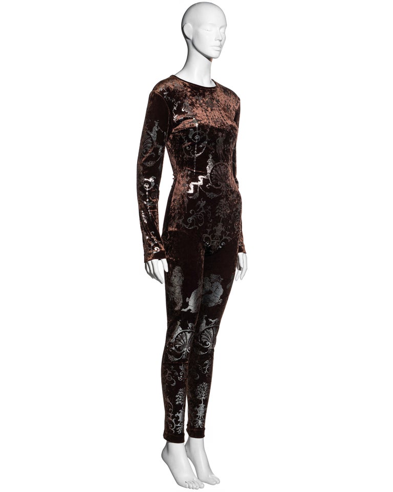 Vivienne Westwood brown velvet bodystocking with silver foil print, fw ...
