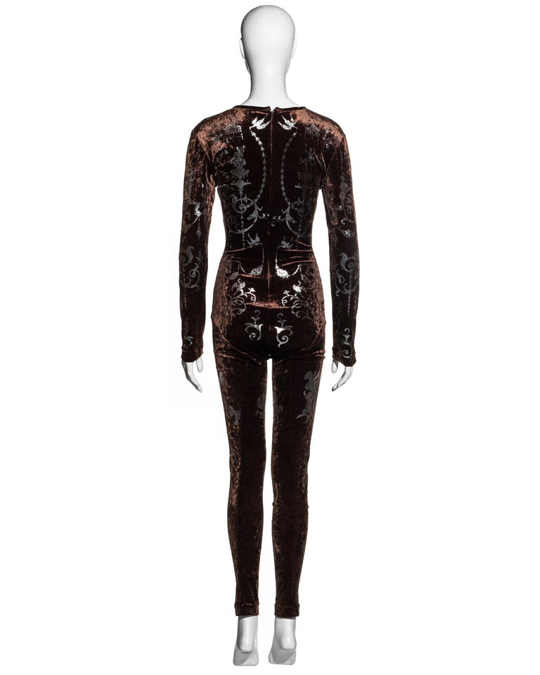 Vivienne Westwood brown velvet bodystocking with silver foil print, fw ...