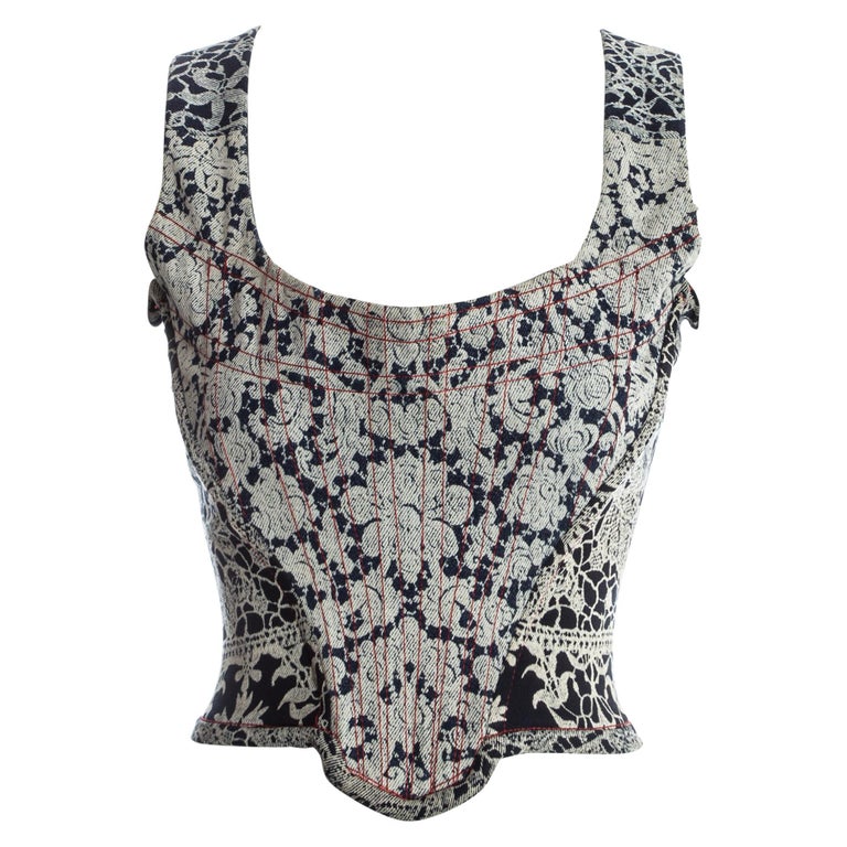 Vivienne Westwood Denim lace print 'Always on Camera' corset, fw 1992 ...