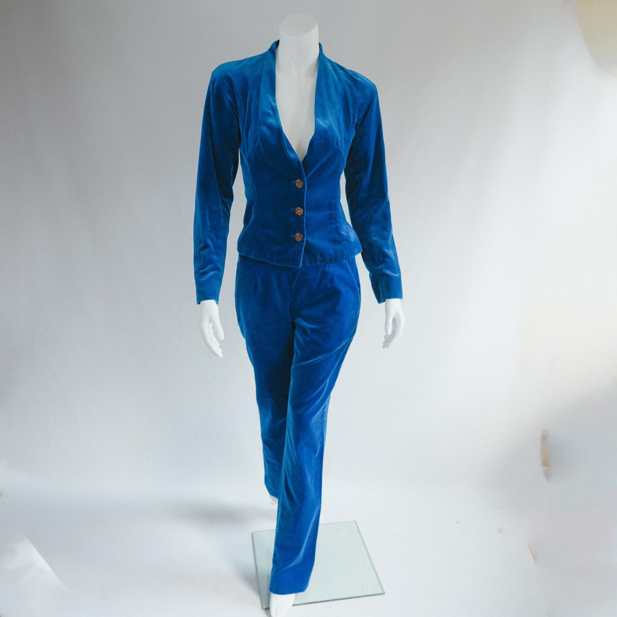 Vivienne Westwood Red Label Electric Blue Velvet Trouser Suit Size 42 ...