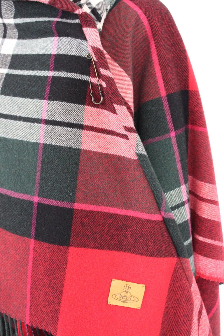 Vivienne Westwood Tartan Red Wool Wrap-around Cape Jacket 2000s at 1stDibs