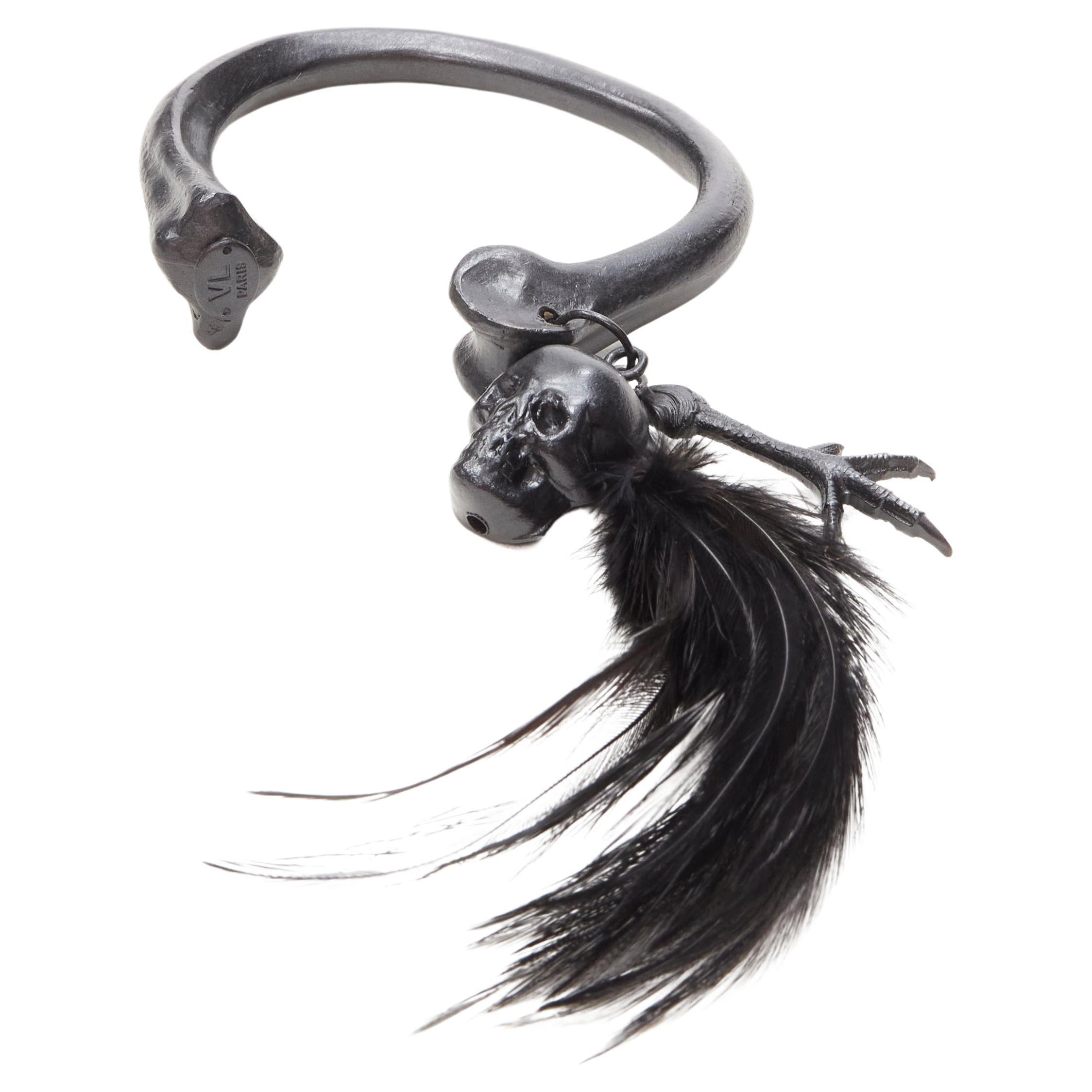 VL PARIS black metal skull raven claw feather goth bone bangle For Sale ...
