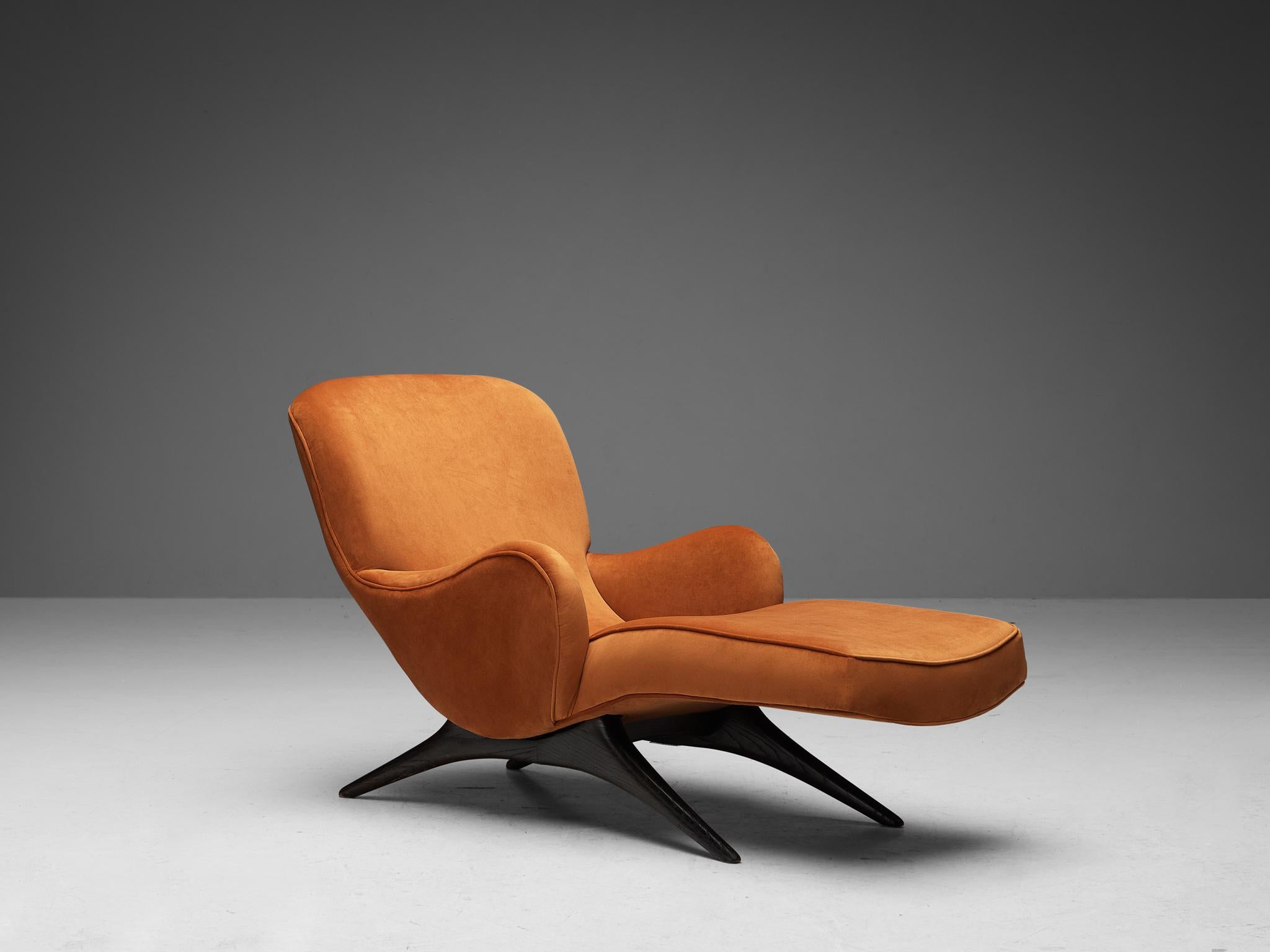 Vladimir Kagan ‘Contour’ Chaise Longue in Ash and Orange Velvet For ...
