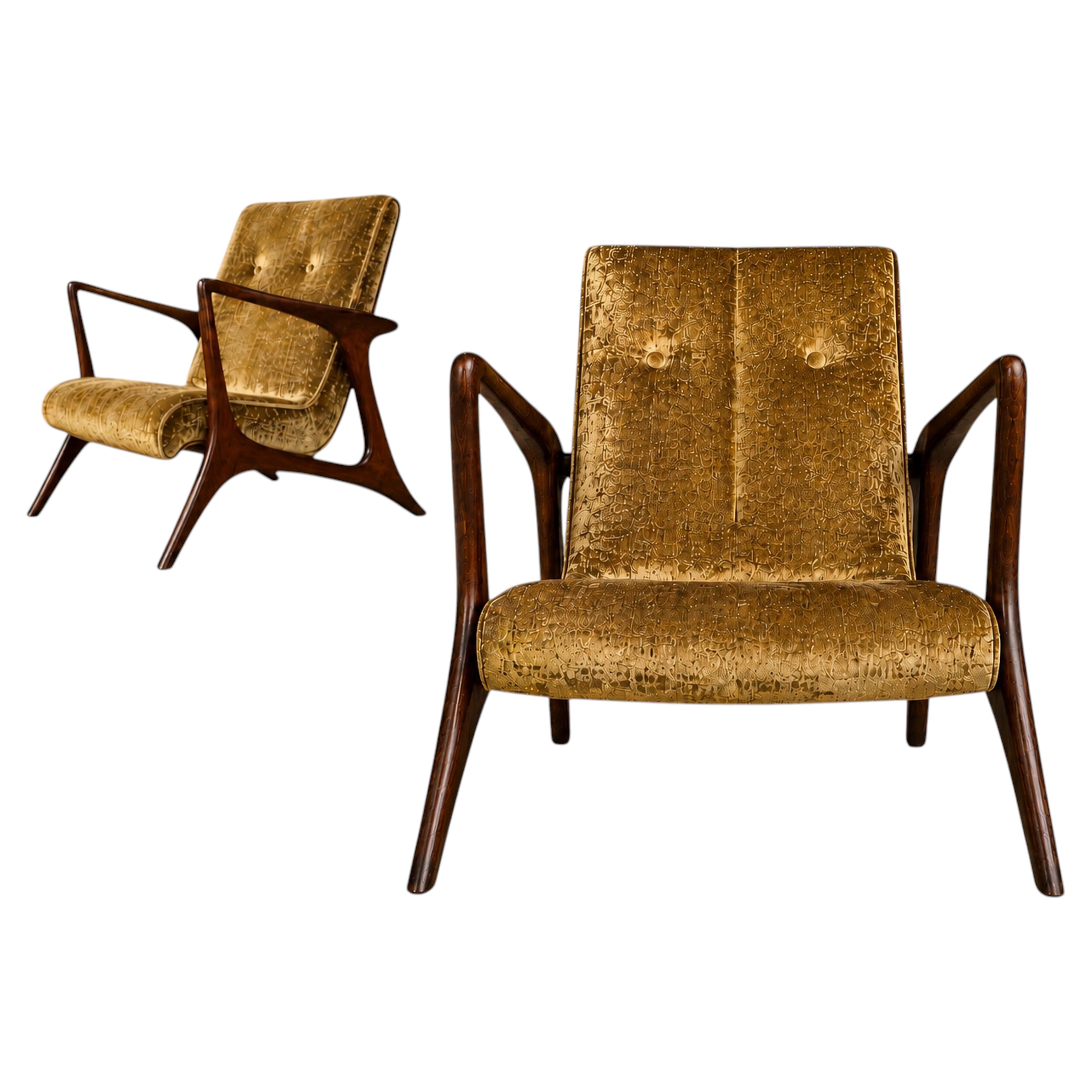 Vladimir Kagan Lounge Chair in Brazilian Rosewood and Velvet, Brazil ...