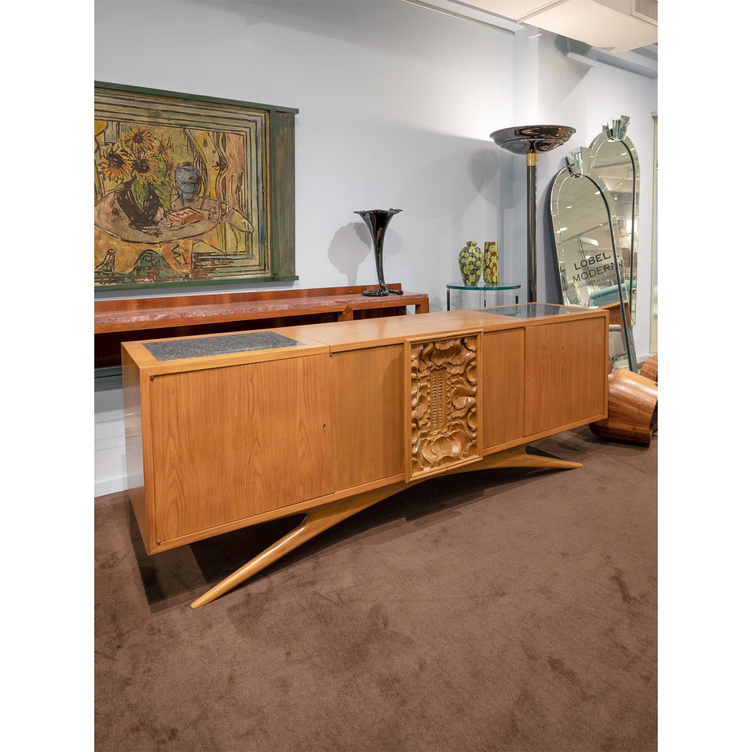 Vladimir Kagan One-of-a-Kind Credenza with Carved Center Panels 1940s ...