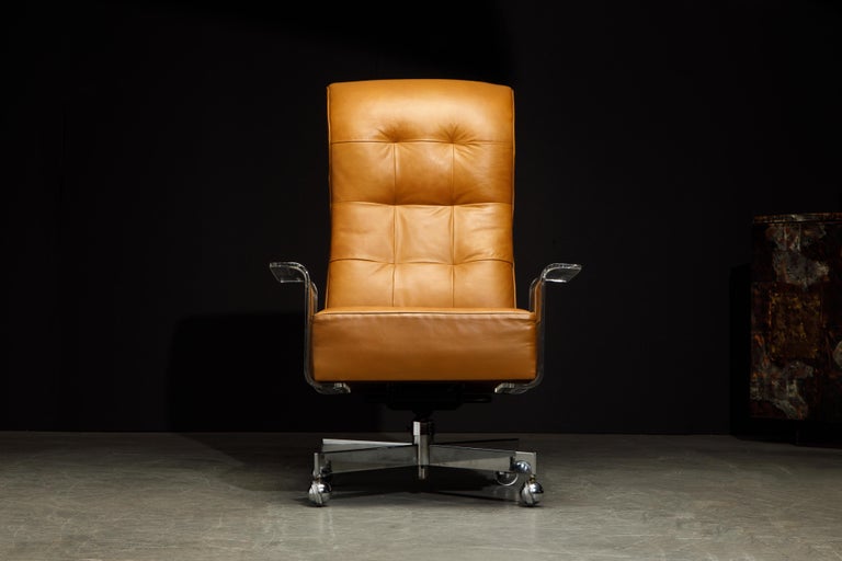 Vladimir Kagan Sculpted Lucite Leather and Chrome Executive Desk Chair ...