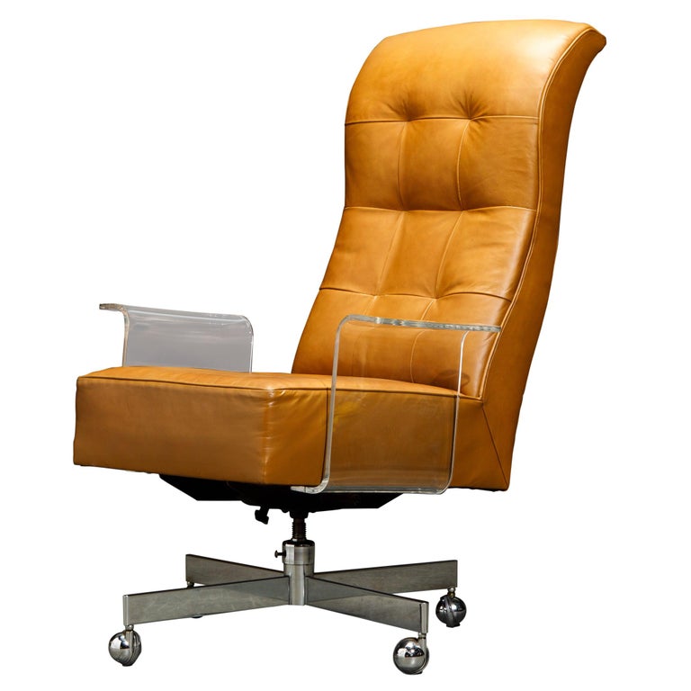 Vladimir Kagan Sculpted Lucite Leather and Chrome Executive Desk Chair ...