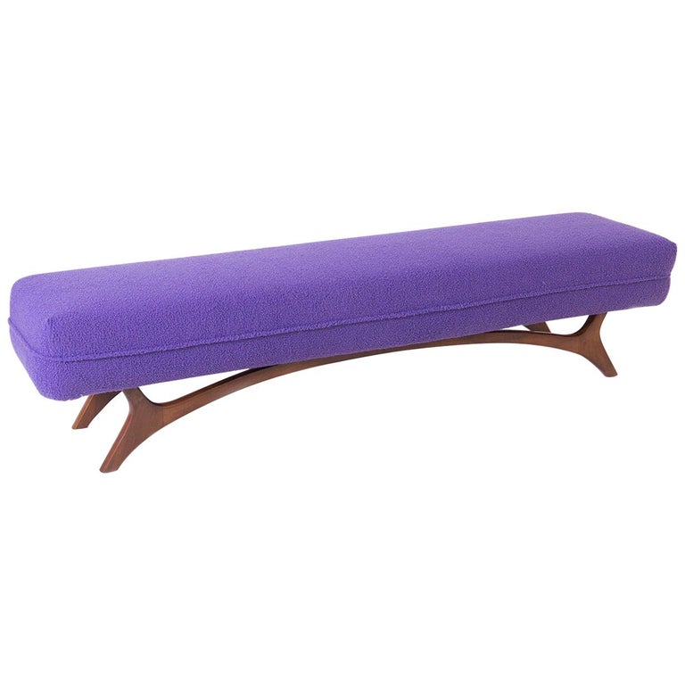 Mid Century Modern Bench in Purple Bouclé, 1950s at 1stDibs