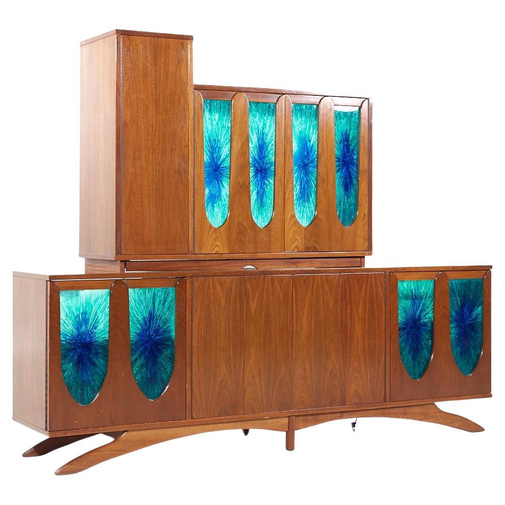 Vladimir Kagan Style Mid Century Walnut and Glass Credenza and Hutch ...