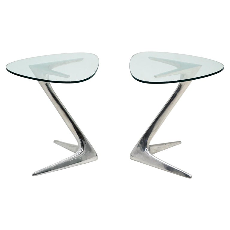 Vladimir Kagan Unicorn Occasional Tables, Pair, Polished Cast Aluminum ...