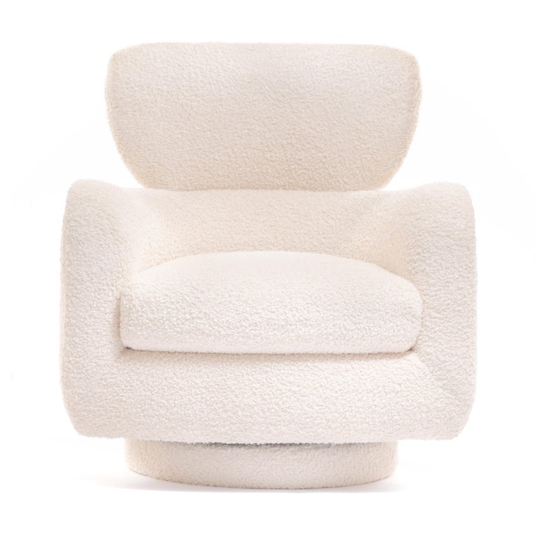 Vladimir Kagan Wingback Swivel Chair in Ivory Bouclé For Sale at 1stDibs