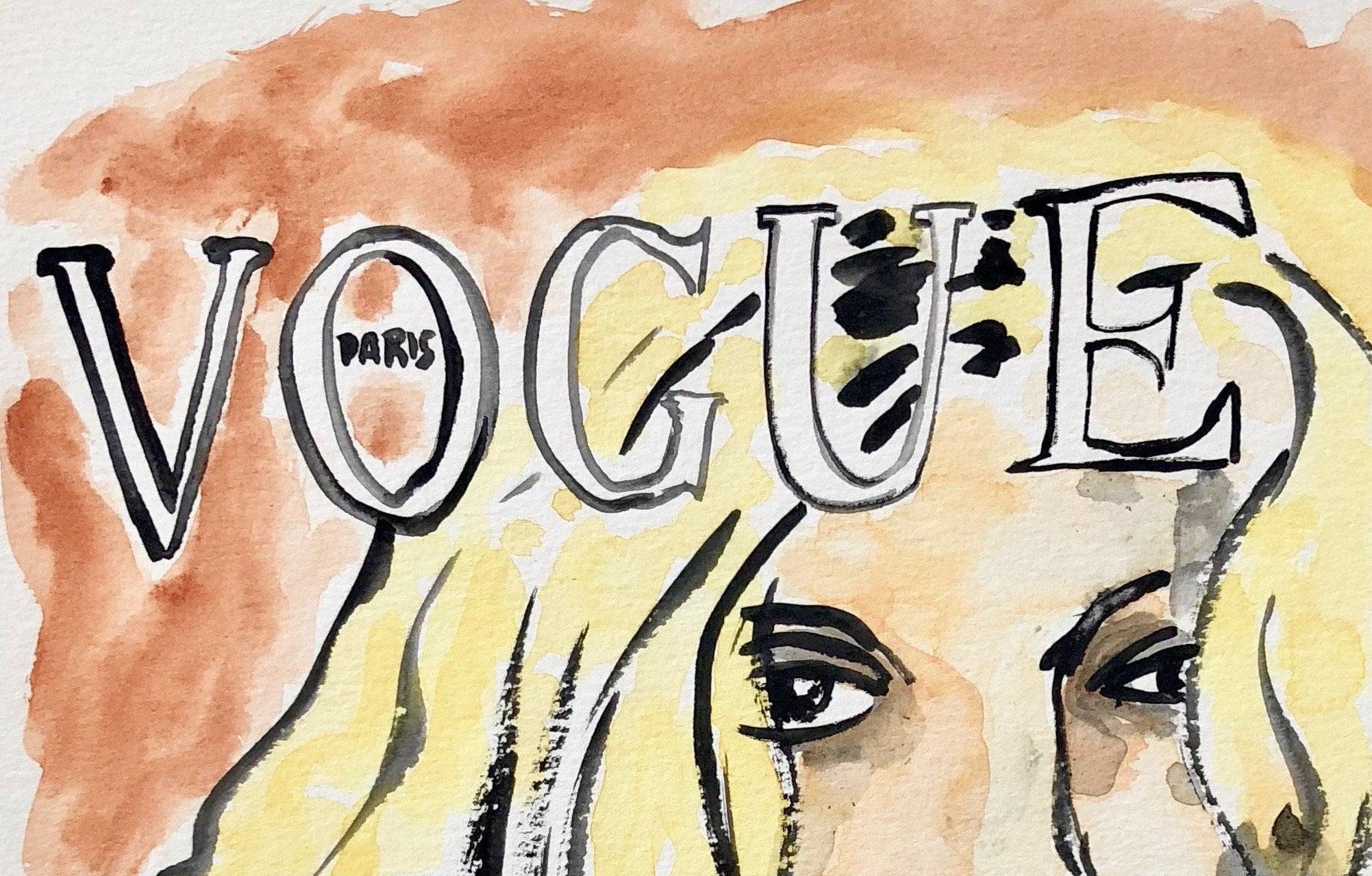 Vogue Magazine Cover #1 Watercolor fashion illustration on archive ...