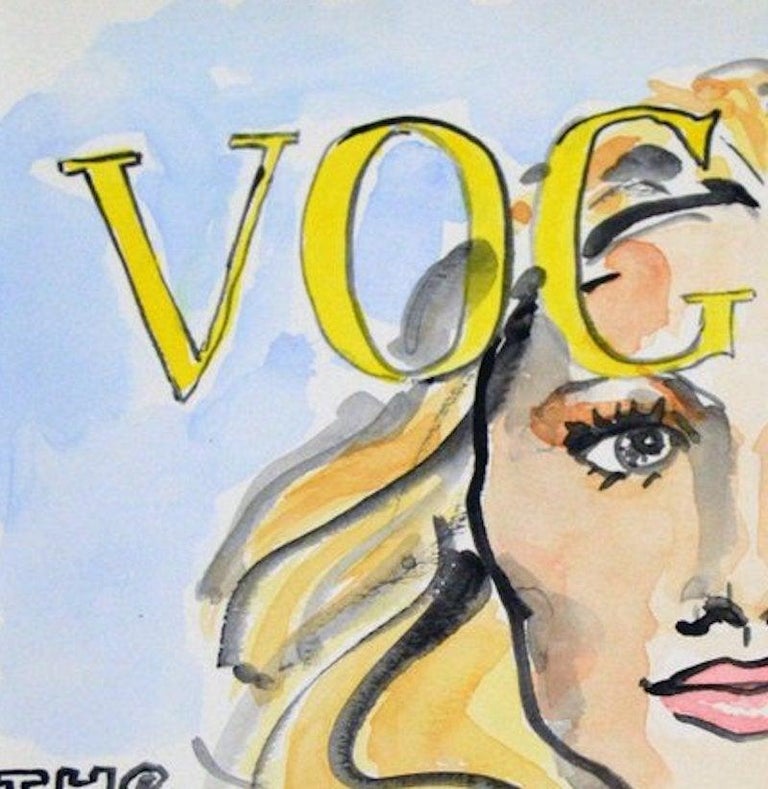 Vogue Magazine Cover, Paris. Watercolor fashion illustration on archive ...