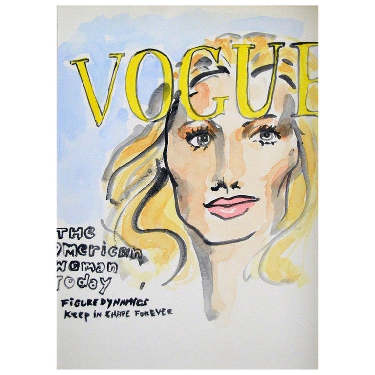 Vogue Magazine Cover, Paris. Watercolor fashion illustration on archive ...
