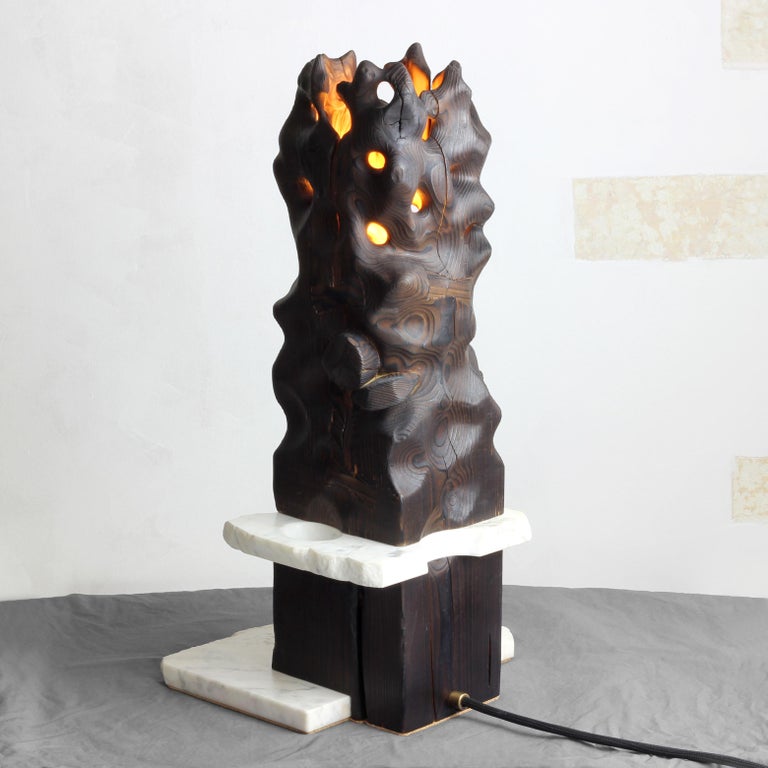 Volcano - Sculptured Lightning, Table Lamp from Reclaimed Burned Wood ...