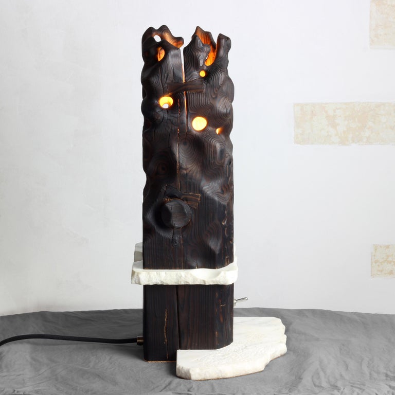 Volcano - Sculptured Lightning, Table Lamp from Reclaimed Burned Wood ...