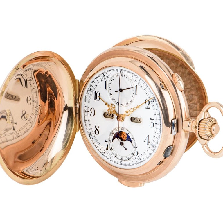 Volta 18ct Rose Gold Full Hunter Calendar Minute Chronograph Pocket ...