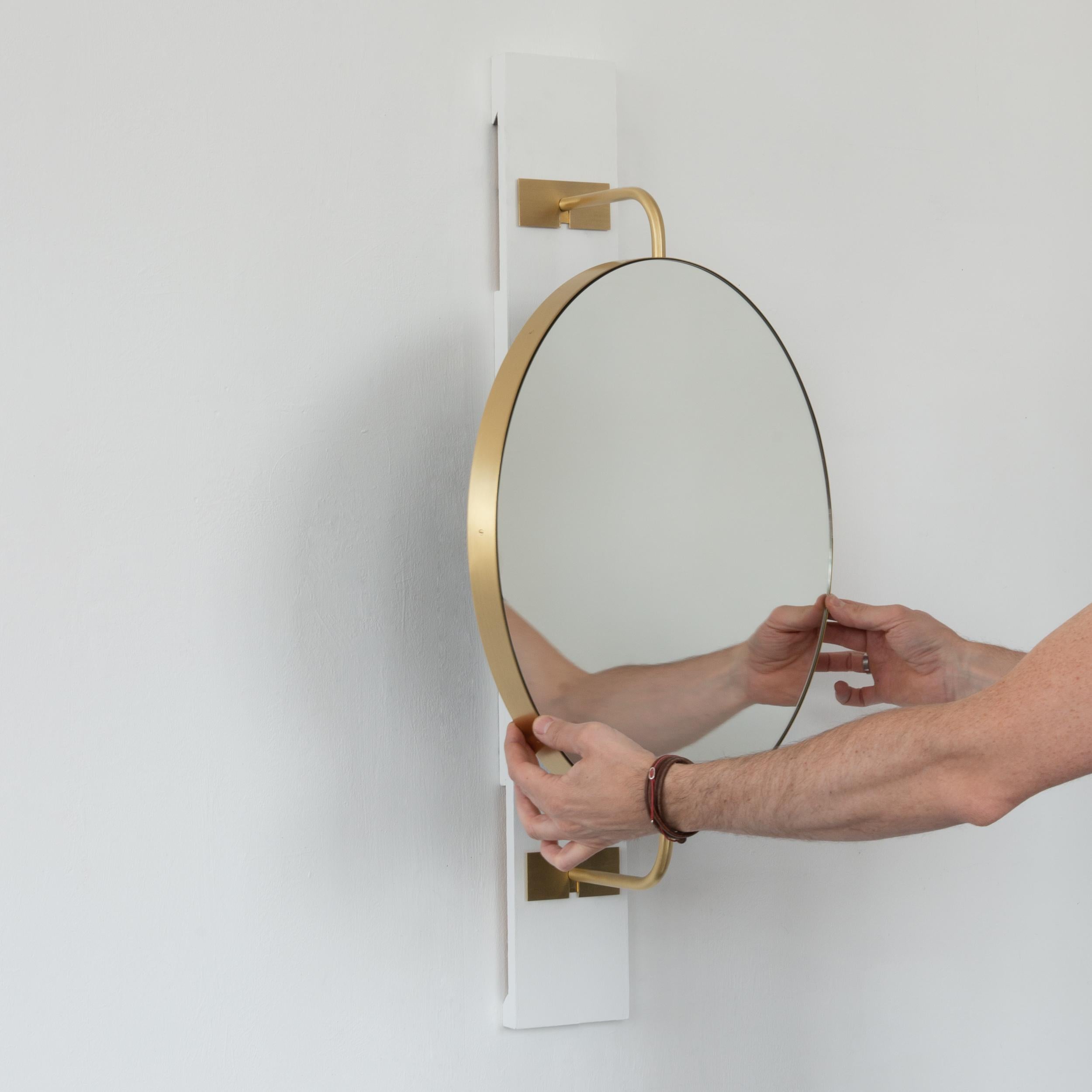 Vorso Wall Attached Suspended Rotating Round Mirror with Brushed Brass ...