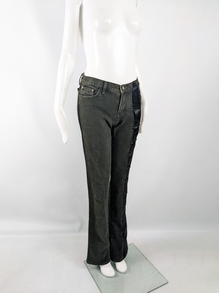 Voyage Passion Vintage y2k Darkest Green Denim and Lace Bootcut Jeans ...
