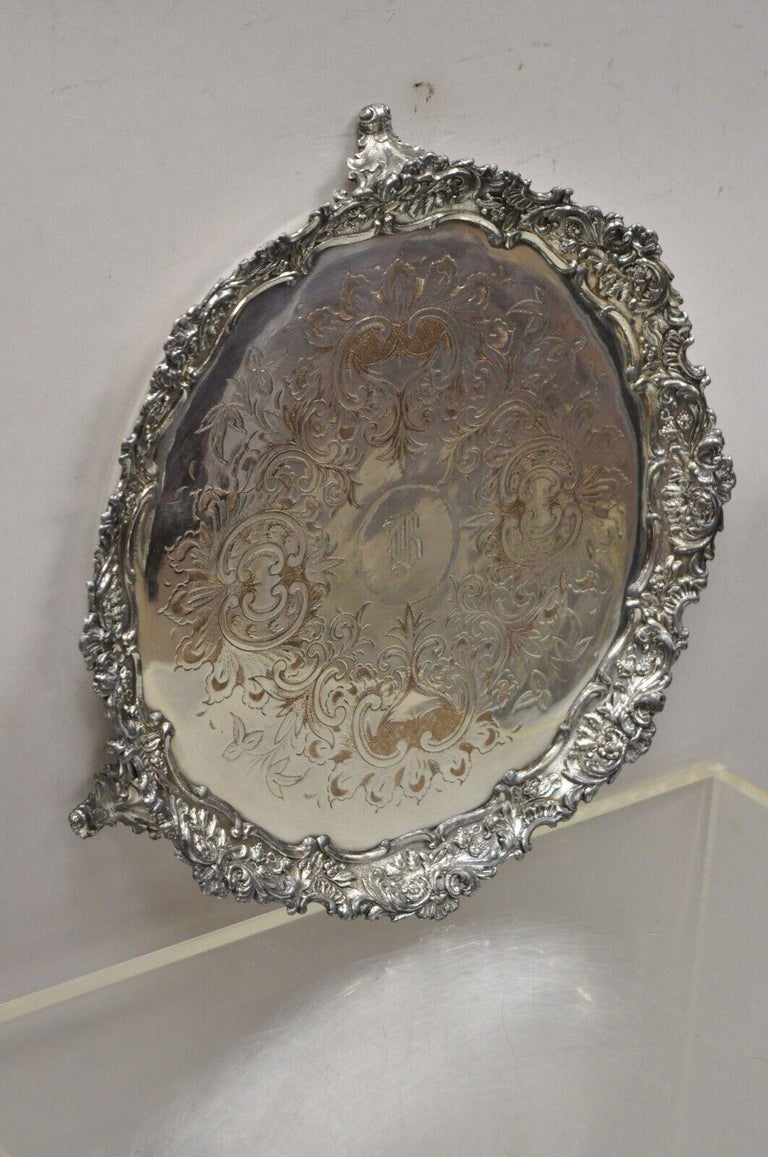 Vtg 1940s Victorian Silver Plate 12" Ornate Round Platter Tray to ...