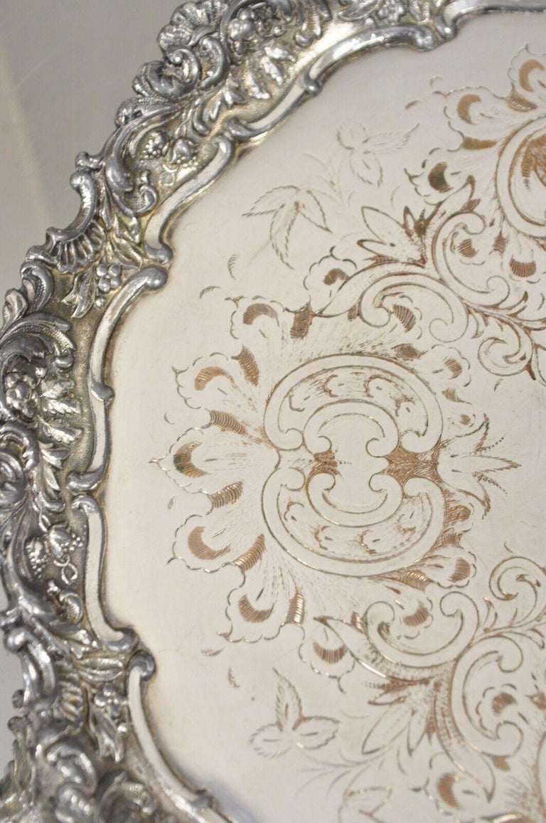 Vtg 1940s Victorian Silver Plate 12" Ornate Round Platter Tray to ...
