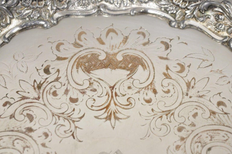 Vtg 1940s Victorian Silver Plate 12" Ornate Round Platter Tray to ...