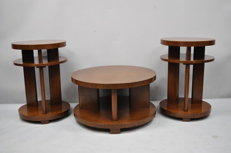 Art Deco French Round Mahogany 3-Piece Coffee End Tables after Gilbert ...