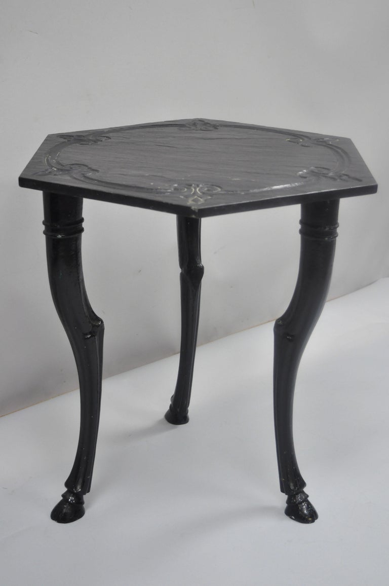 Vtg Cast Iron Hoof Foot French Regency Style Black Slate Top Tripod ...