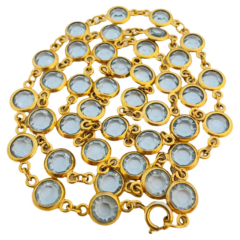 Vtg CIRO gold blue bezel crystal link necklace designer runway For Sale ...