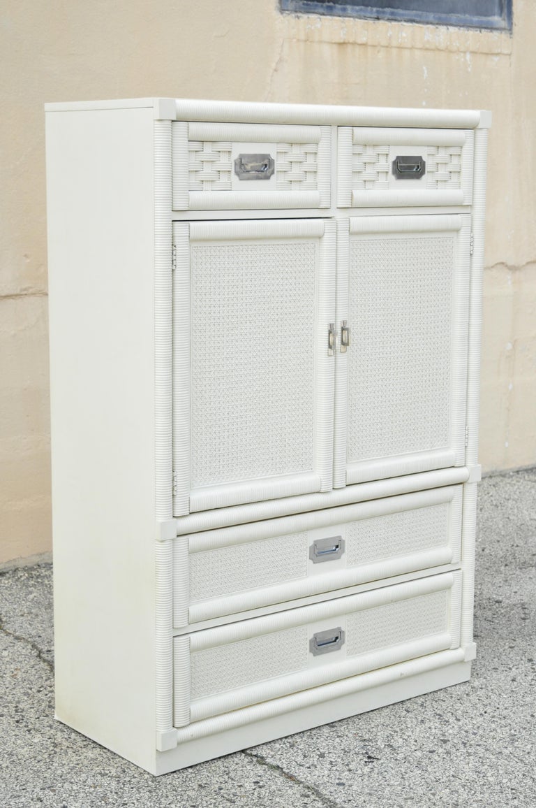 Dixie Cane Rattan Campaign Style White Tall Chest Armoire Dresser ...