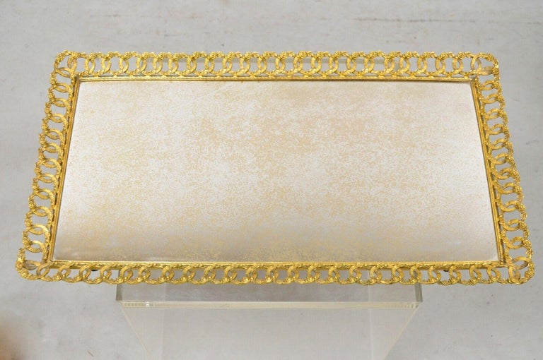 Vtg Filigree Gold French Vanity Set Perfume Bottles Clock Jewelry Box ...