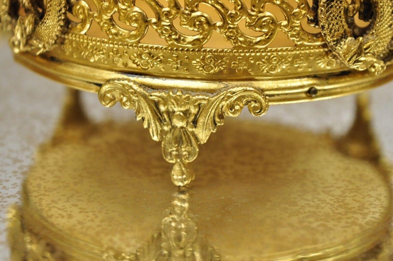 Vtg Filigree Gold French Vanity Set Perfume Bottles Clock Jewelry Box ...