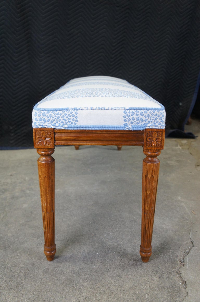 Vtg French Louis XVI Style Carved Oak Leopard Print Foyer Window Bench ...
