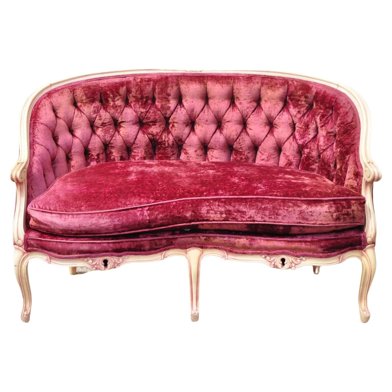 Small French Country Louis XV Style Carved Walnut Pink Settee Loveseat ...