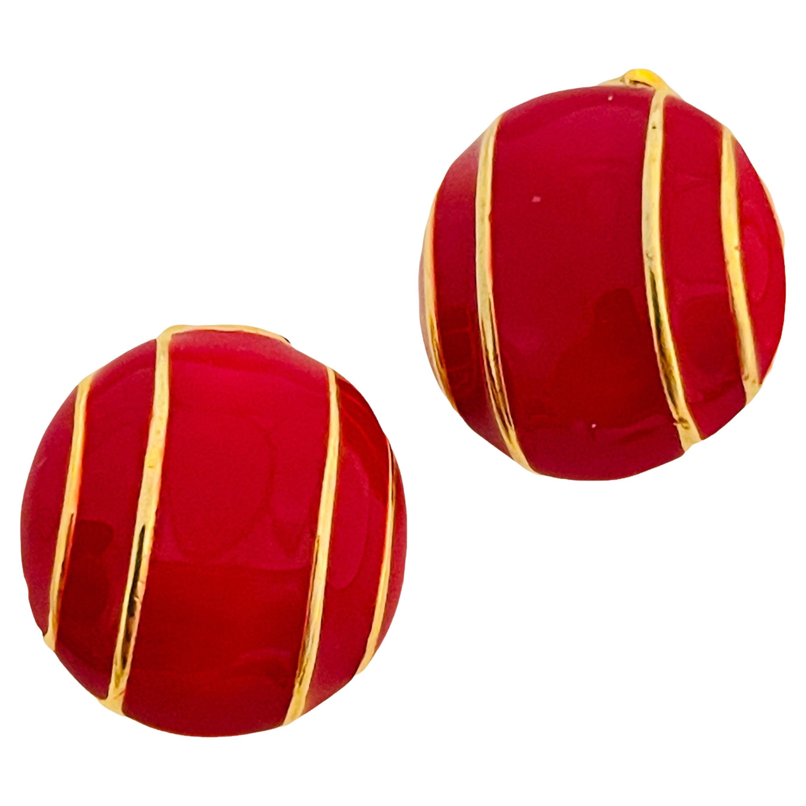 Vtg GIVENCHY gold red enamel designer runway clip on earrings at 1stDibs