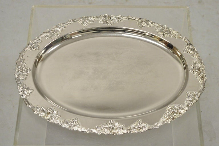 Vtg Godinger Victorian Style Silver Plated Grape Cluster Oval Platter ...