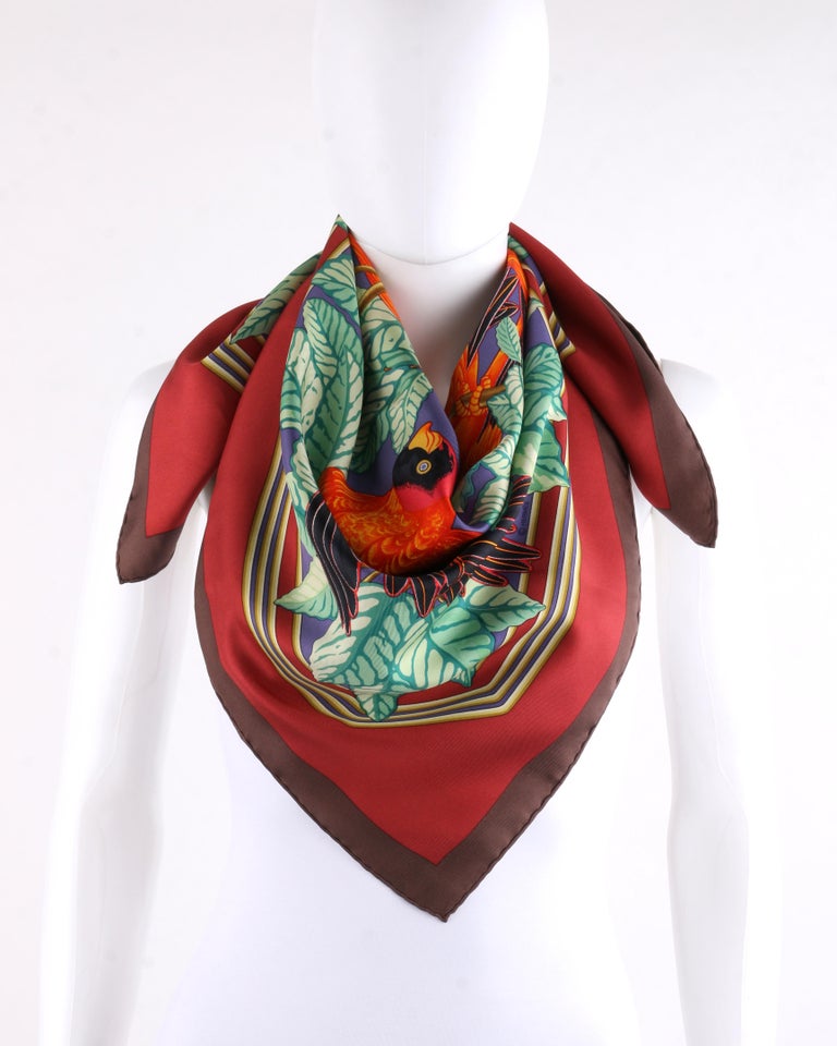 Vtg. HERMES c.1984 Joachim Metz “Les Perroquests” Parrots Silk Scarf at ...