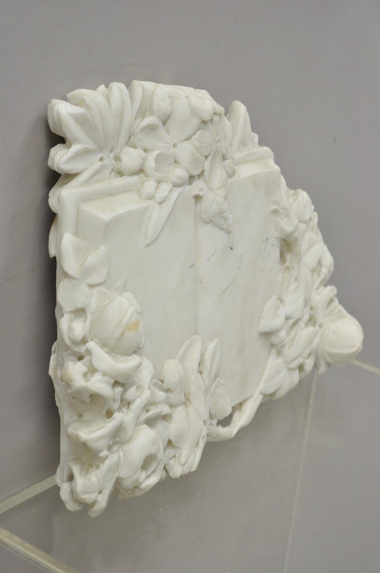 Vtg Italian Bas Relief Floral Carved Marble Sculptural Open Book Wall ...