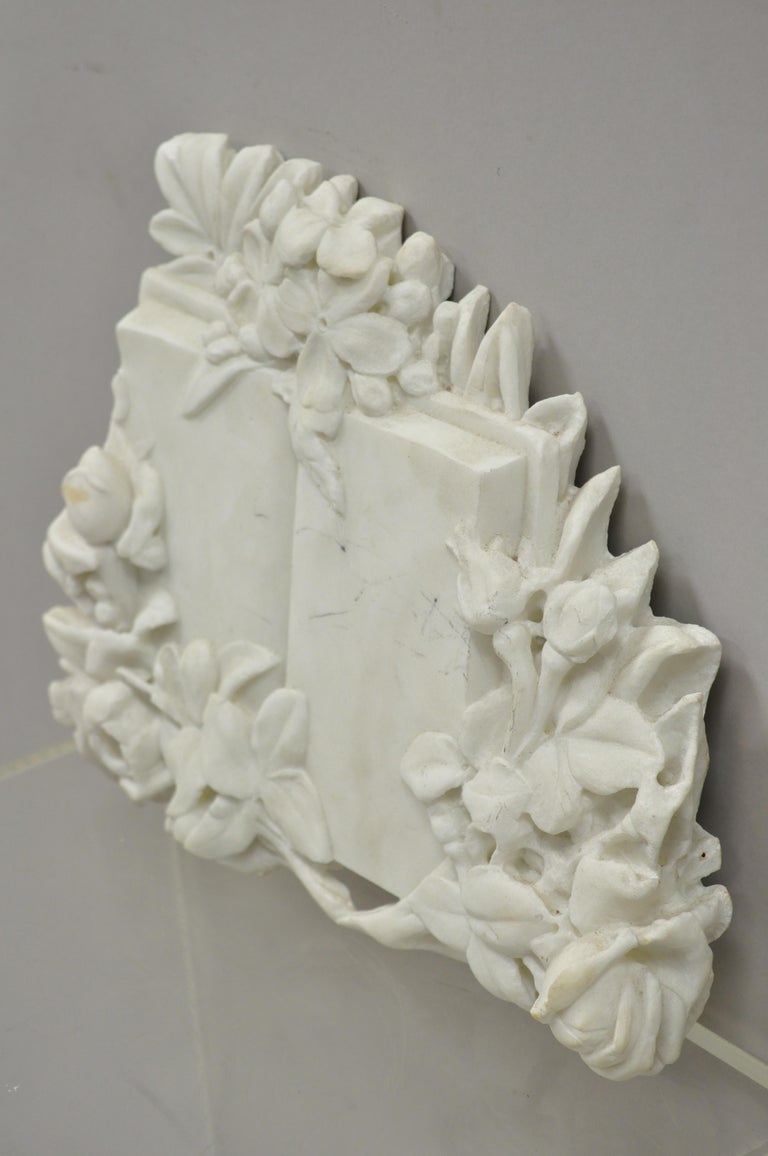 Vtg Italian Bas Relief Floral Carved Marble Sculptural Open Book Wall ...