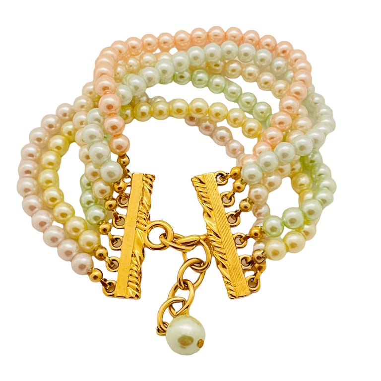 Vtg JOAN RIVERS gold pearl multi strand designer runway bracelet For ...