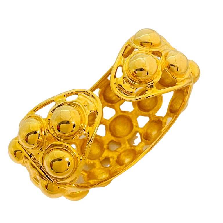 Vtg KJL KENNETH JAY LANE gold massive cuff bracelet designer runway For Sale at 1stDibs