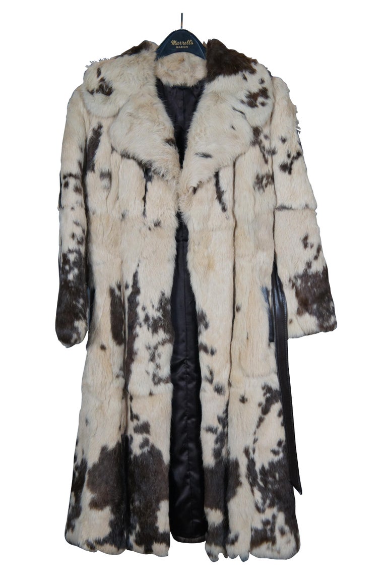 Vtg Korean Full Length Brown and White Angus Cowhide Fur Coat Womens ...