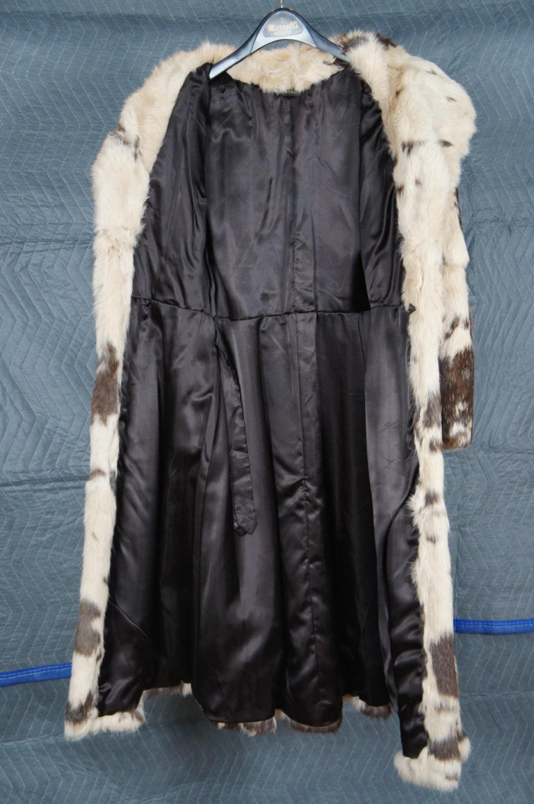 Vtg Korean Full Length Brown and White Angus Cowhide Fur Coat Womens ...